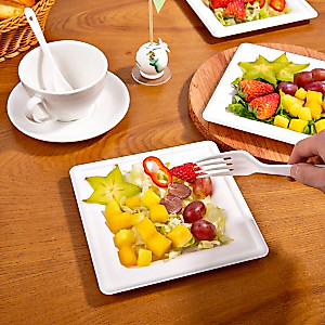 SUT 6-Inch Compostable Paper Plates, 100 PCS Square Biodegradable Bagasse Plates, Heavy-Duty Microwaveable Plates, Eco-Friendly Natural Disposable Plates, Made of Sugarcane Fibers, for Party, Picnic