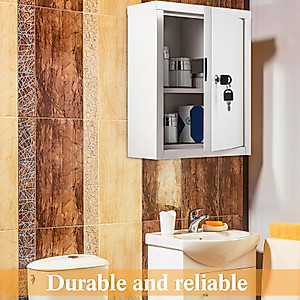 Wonderjune Medicine Cabinet with Lock Wall Mount Medicine Cabinet 14" x 11" First Aid Wall Cabinet with Lock Wall Mounted Bathroom Storage Hanging Medical Cabinet for Bathroom Locker Room, White