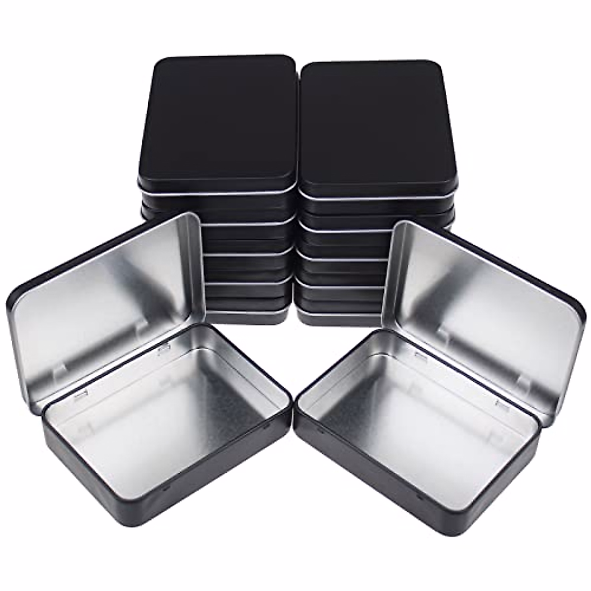 12 Pieces Rectangular Metal Empty Hinged Tins Containers Basic Necessities Home Storage Organizer Mini Box Set, 4.5 x 3.3 x 0.87 inches (Black)