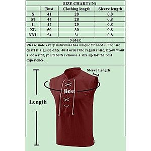 Viking Pirate Costume Men, Medieval Renaissance Shirt, Linen Gothic Victorian Vest, Sleeveless Steampunk Festival Tank Top, Plus Size Halloween Ren Faire Poet Cosplay Clothing(Red-2XL)