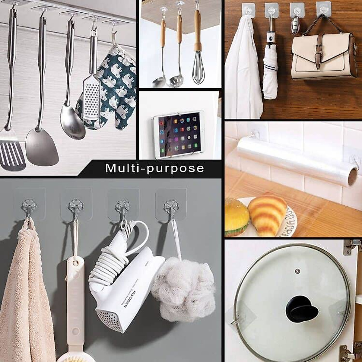 Adhesive Hooks for Hanging, Stainless Steel 16 Pack Sticky Wall Hooks 22lb(Max) Removable, Heavy Duty Self Adhesive Hooks Waterproof Oilproof for Bathroom Shower Kitchen Outdoor Towel Keys, Clear