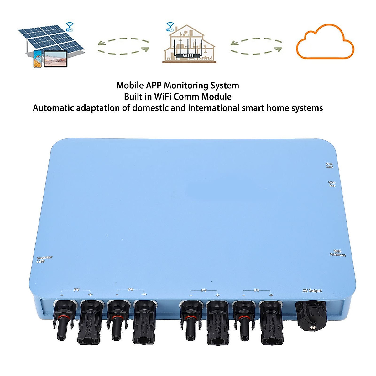 Solar Grid Tie Micro Inverter WiFi Control MPPT DC to AC 120V 230V Pure Sine Output Waterproof Solar Inverter (1500W)