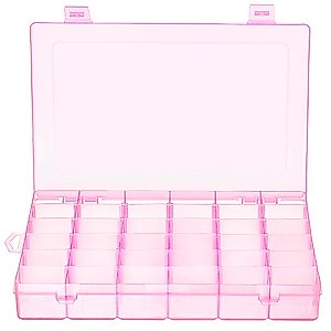 Plastic Jewelry Box Storage Organizer Container with Adjustable Dividers 36 Grids Pink