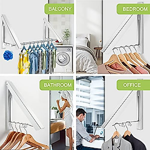 LIVEHITOP Wall Mounted Clothes Rack 2 Pcs, Folding Coat Hanger Dryer Hanging Rail Rod Wardrobe Hooks for Bathroom Balcony RV Indoor Outdoor (Silver, Rod)