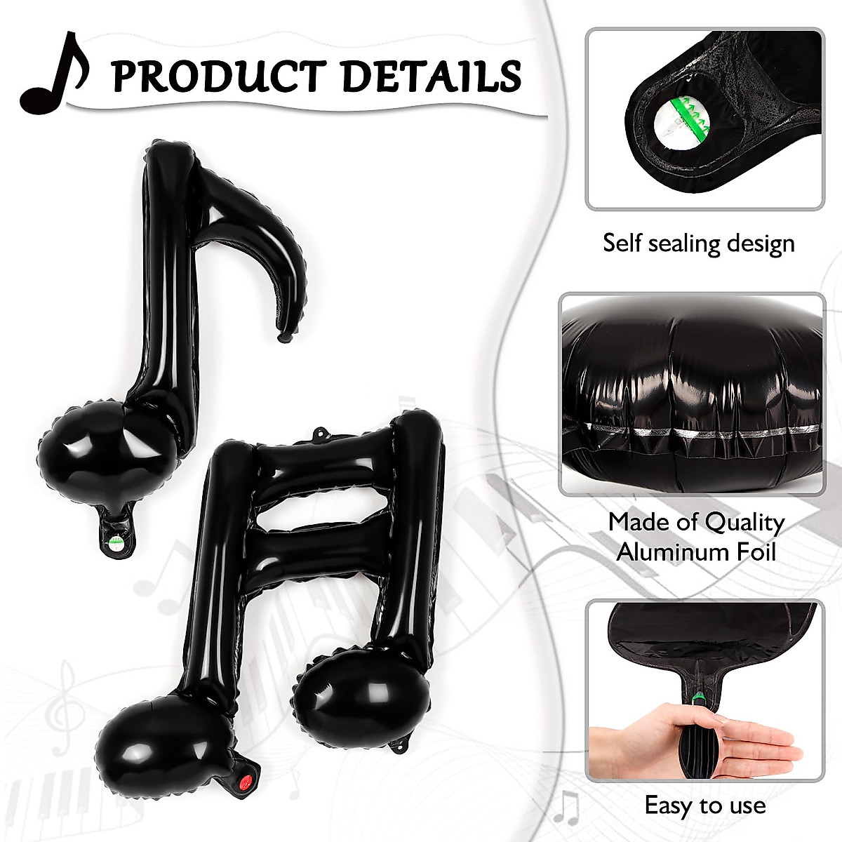 18 PCS Black Note Balloons, 16 Inch Music Balloons, Black Music Note Foil Balloons for Birthday Baby Shower Music Themed Party Concert Band Bar Party Decoration
