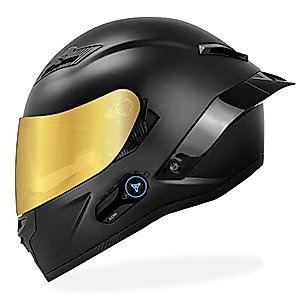 GDM Demon Motorcycle Helmet with Bluetooth Intercom - Gold & Clear Shields - Medium