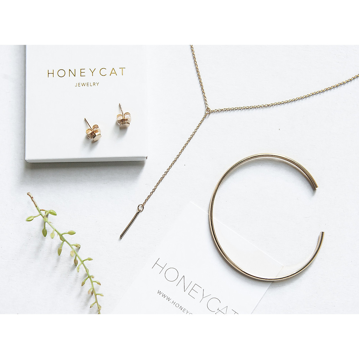 Honeycat Lariat Bar Necklace in 18k Rose Gold Plate | Minimalist, Delicate Jewelry (Rose Gold)