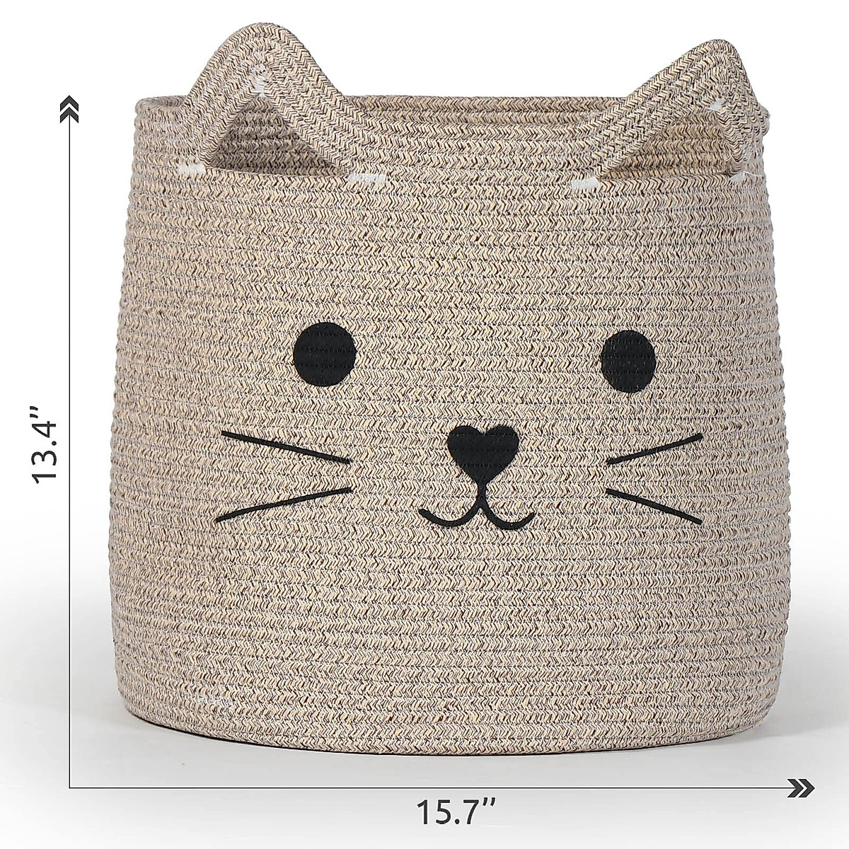 YOUDENOVA Large Woven Cotton Rope Storage Basket, Nursery Hamper with Handles for Blanket, Toys, Towels,Clothes, Baby Gift Baskets, Jute 15.7" L×13.4" H