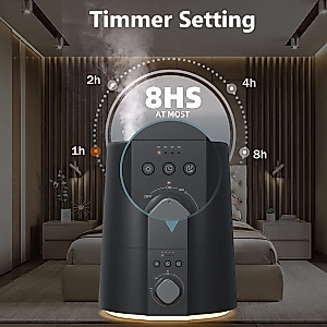 Air Humidifiers for Home, 2.5L Small Cool Mist Humidifiers for 30H Humidifying, Mini Quiet Ultrasonic Air Humidifiers for Baby, Plants, Bed Room, Night Light, Easy to Clean, 4 Timing, Auto Shut-Off Humidifiers (Black)