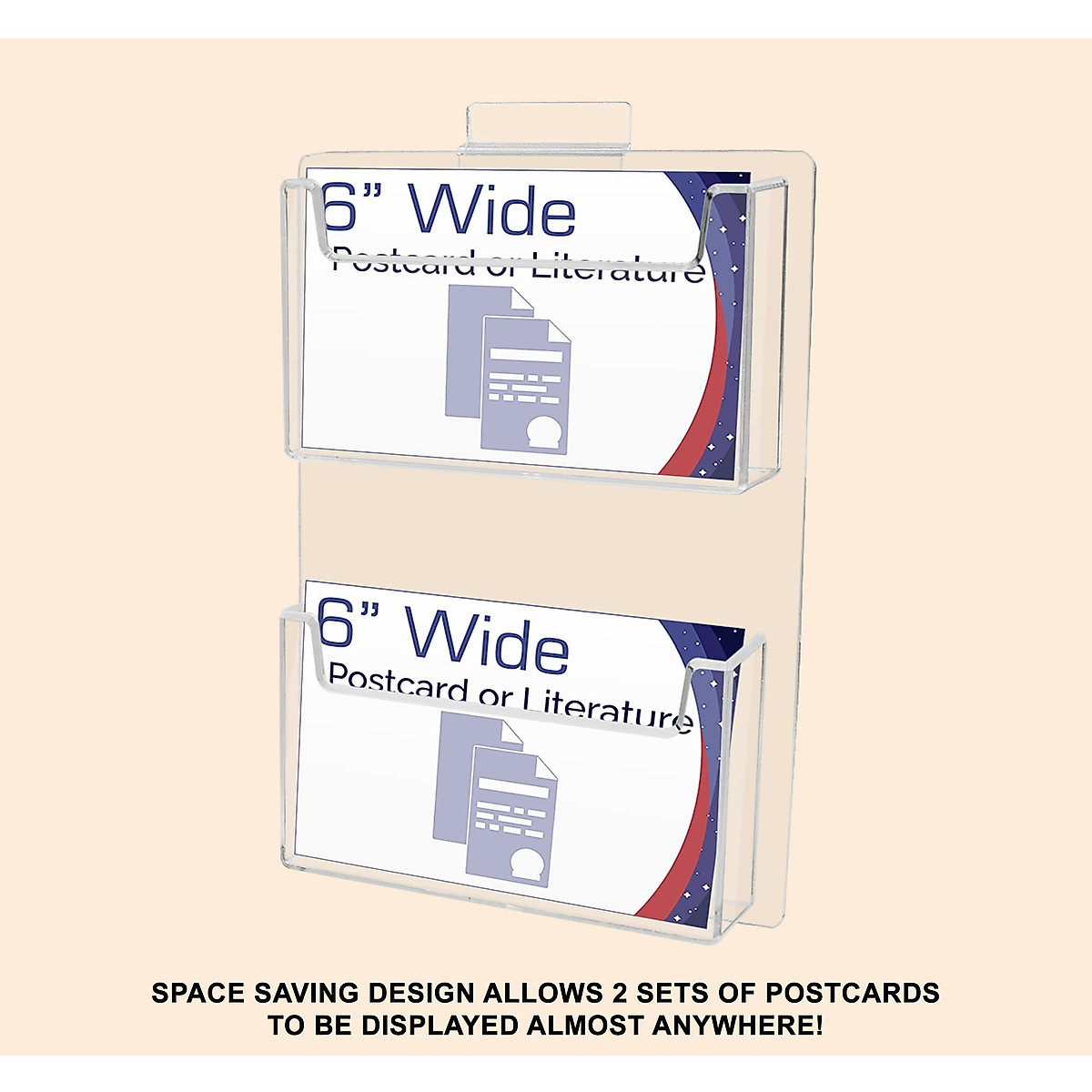 Marketing Holders Slatwall Postcard Organizer Double Pocket Clear Acrylic Display for 6" Timeclock Index Card Pamphlets Greeting Cards Organizing Space Saving Rack