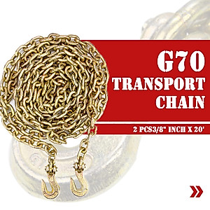 EASYBERG 2 Grade 70 3/8" x 20' Transport Chain Tie Down Binder Chain with Grab Hooks