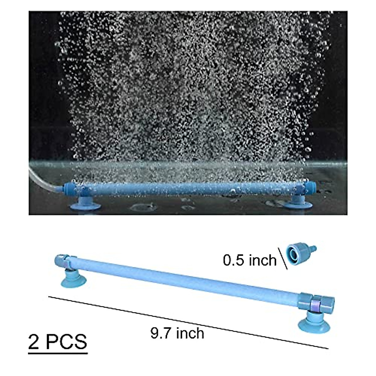 WishLotus 2 Pieces Length Aquarium Air Stone Bubble Wall with Suction Cups, Fish Tank Bubbler Air Bar Tube Bubble Release Diffuser Bar for Fish Tank Air Pump (Blue)