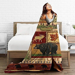 Blanket Retro Bear Moose Deer Throw Blankets,Ultra Soft Fleece Blanket Cozy Bed Blankets,Sherpa Rustic Cabin Throw Blanket,Home Decor Blankets Gifts for Men Women Kids Christmas Birthday(40x50 in)