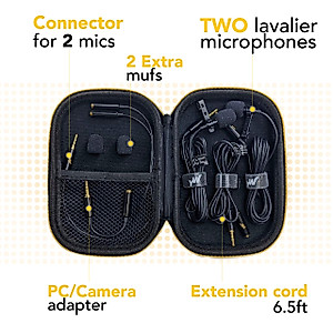 YelloWay Dual Lavalier Lapel Microphone - for Interviews - 2 Persons Podcast Microphone Pack - 2 Conference Room Omnidirectional Microphone Set