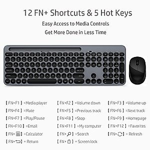 LeadsaiL Wireless Keyboard and Mouse Combo, Full-Sized Ergonomic Computer Keyboard with Phone Tablet Holder, 2.4GHz Silent Cordless Keyboard Mouse Set for Windows Laptop, PC, Desktop - Grey