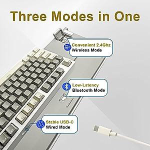 SHOWKINGS 75% Mechanical Keyboard, BT5.0/2.4G/USB-C Hot Swappable Gaming Keyboard with 87 Keys Programmable Buttons for Windows and Mac OS Systems-Customized Sea Air Switch(Grey-White)