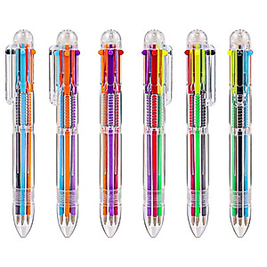 IHPUKIDI 24 Pack 0.5mm 6-in-1 Multicolor Ballpoint Pen, 6 Color Transparent Barrel Retractable Ballpoint Pens for Office School Supplies Students Gift (24 Pack)