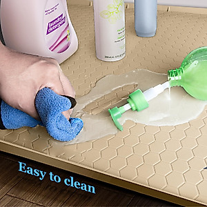 Under Sink Mat, 28'' x 22'' Silicone Under Sink Liner, Waterproof Shelf Liner with Drain Hole, Kitchen Bathroom Cabinet Mats (Beige)