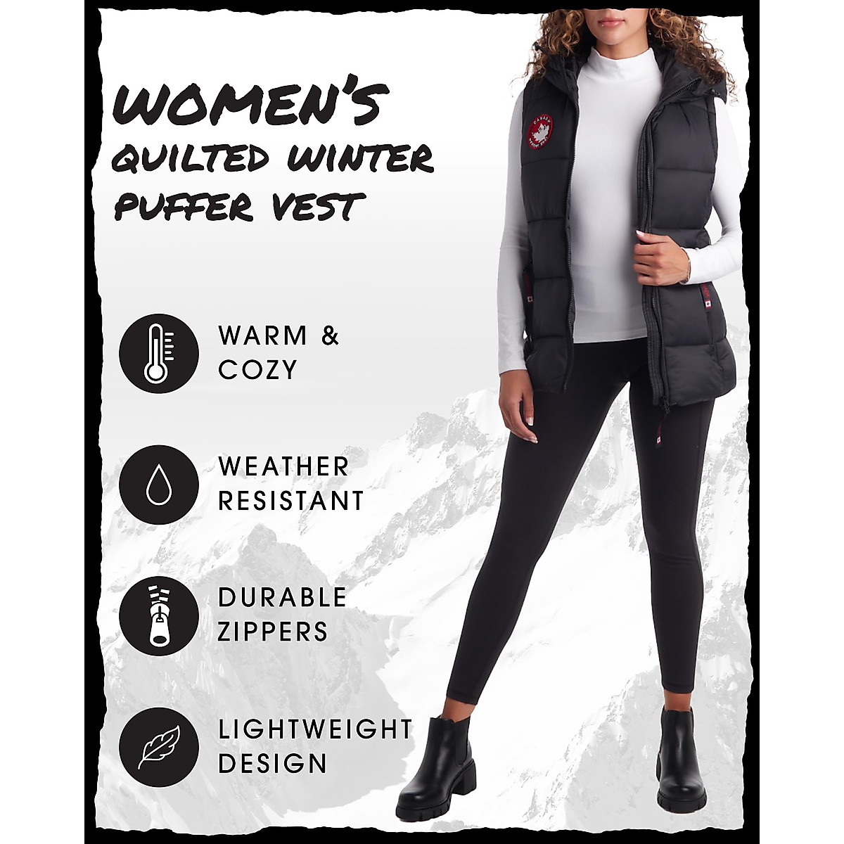CANADA WEATHER GEAR Women’s Vest - Quilted Puffer Vest - Outerwear Sleeveless Jacket, S-XL, Size Medium, Black