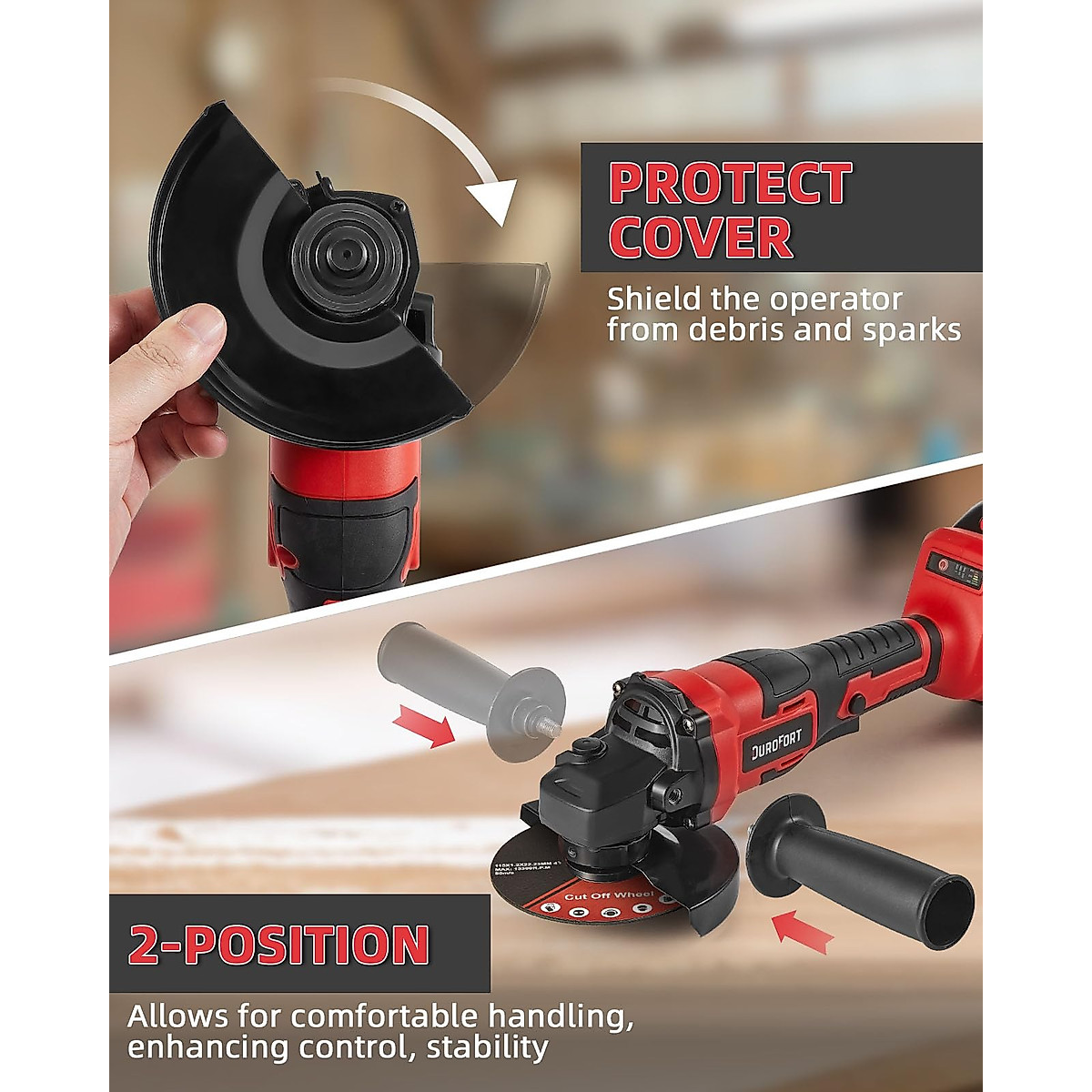 21v Cordless Power Angle Grinder Tool, 9500RPM Brushless 3-Variable-Speed Electric Metal Grinder with 1x4000mAH Battery&Battery Indicator, Cutting Wheels, Flap Disc and Auxiliary Handle for Metal/Wood