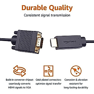Amazon Basics HDMI (Source) to VGA (Display) Cable (NOT Bidirectional), Gold-Plated, 6 Feet, Black