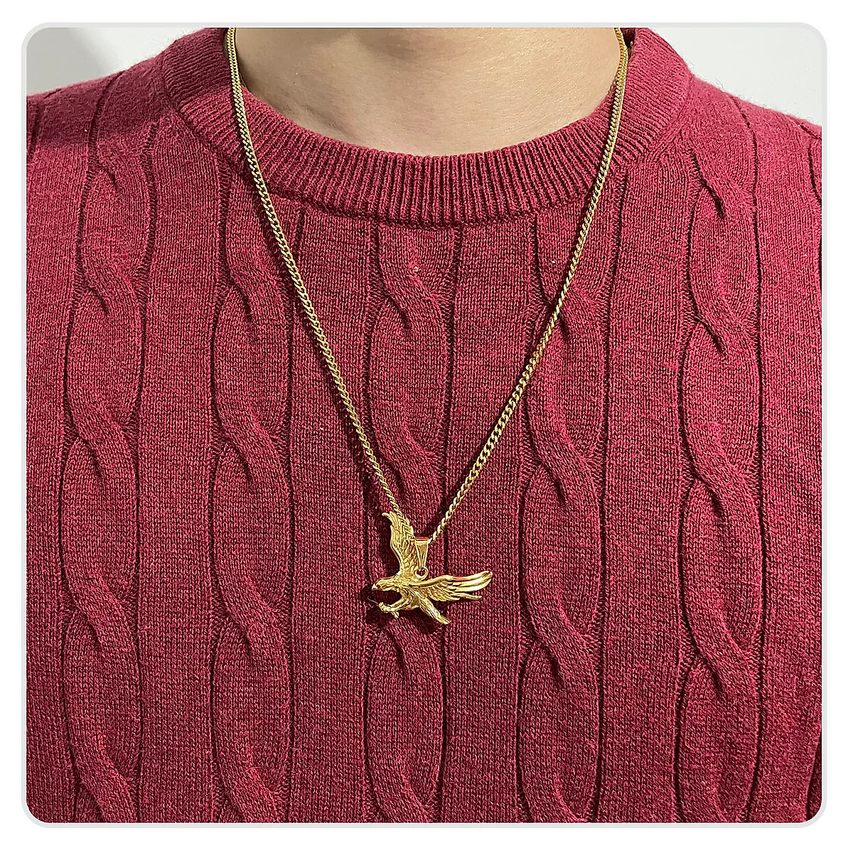 Nsitbbuery Hip Hop 18K Gold Plated Stainless Steel Animal Eagle Pendant Necklace