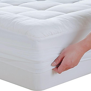 Zutan, Quilted Mattress Pad – Fitted Elastic Protector, Cover Stretches up to 18 Inches Deep Pocket - Machine Washable Topper, Queen, White