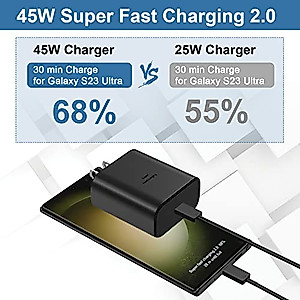 45W Samsung Super Fast Charger Type C, USB C Android Phone Charger with 6.6FT C Type Cable for Samsung Galaxy S23 Ultra/S23/S23+/S22 Ultra/S22+/S22, Note 10/Note 20/S20/S21/S10/S9/S8, Galaxy Tab S7/S8