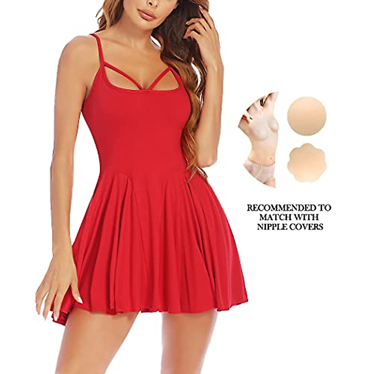 ADOME Sexy Mini Dresses for Women Club Party Dress Ruffle Hem Summer Dresses for Women Bright Red,XL