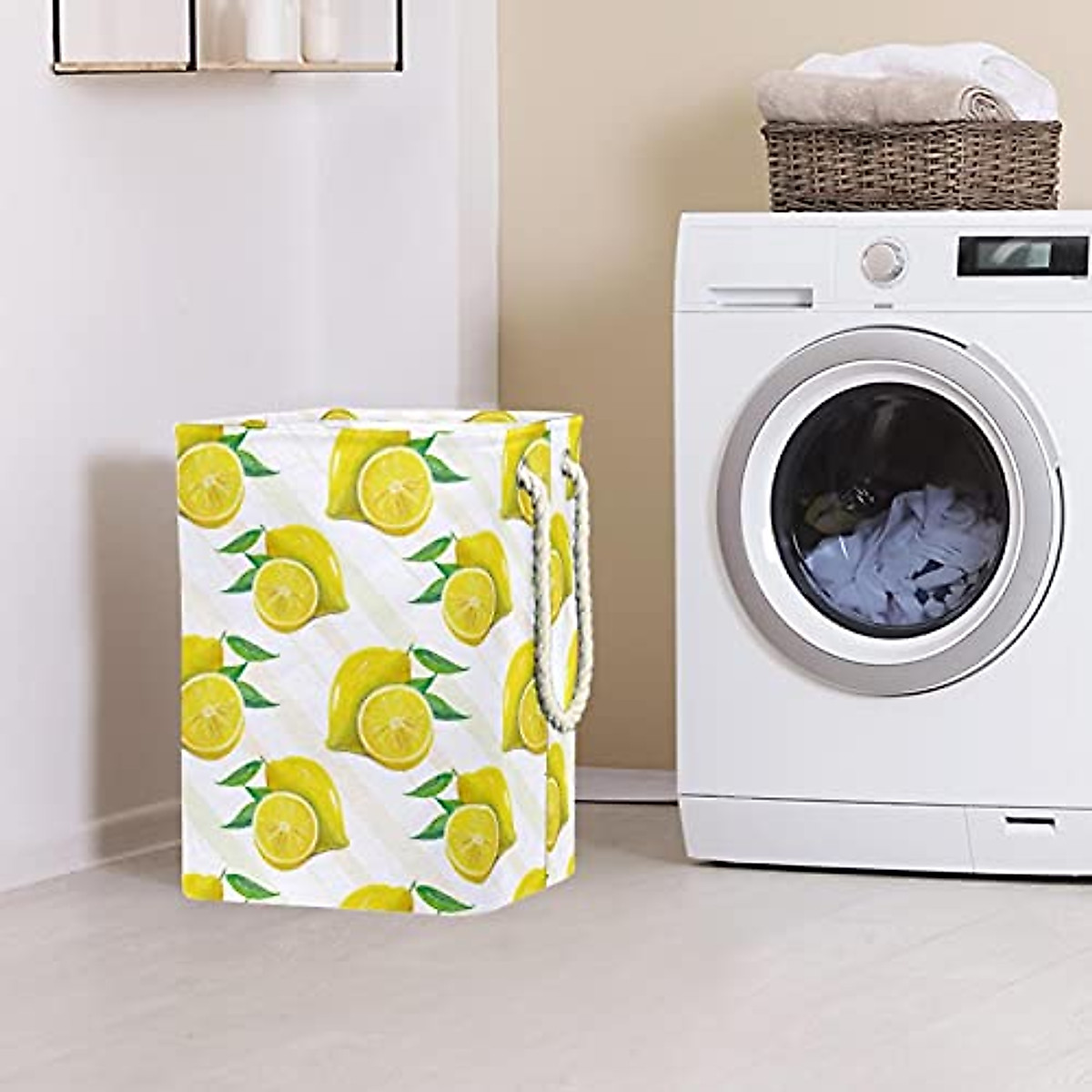 Inhomer Summer Fruit Lemon Cutting Pattern Large Laundry Hamper Waterproof Collapsible Clothes Hamper Basket for Clothing Toy Organizer, Home Decor for Bedroom Bathroom