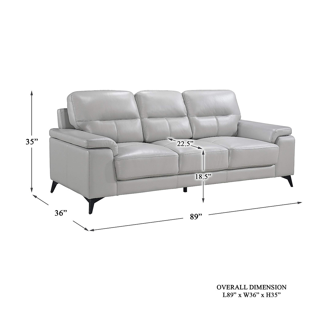 Homelegance 89" Leather Sofa, Silver Gray