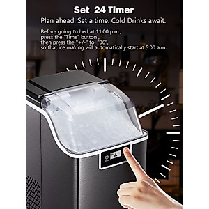 Kndko Nugget Ice Maker with Chewy Ice,High Ice-Making of 45lbs/Day/14,000pcs, Self-Cleaning,24-Hour Timer for Home Kitchen Bar Party,Bright Black Stainless Steel