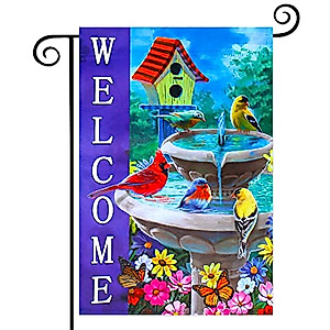 Welcome small garden flags birds Outside Vertical Double Sided Garden flags for all seasons Cardinal Birdhouse, winter Bird Yard Flags
