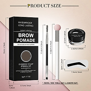 Eyebrow Stamp Stencil Kit - for Waterproof Eyebrows Makeup, Eyebrow Stamp Kit with Sponge Applicator, 10 Eyebrow Stencils, Dual-ended Brow Brush, Waterproof Eyebrow Pomade (Ebony)