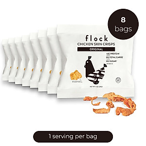 Flock Keto Chicken Skin Chips | Original Flavor | Low Carb, High Protein, Sugar Free, Gluten Free Fried Chicken Skins - Chicken Chips for People | (1oz) 8-Pack Crispy Chicken Flock Chips