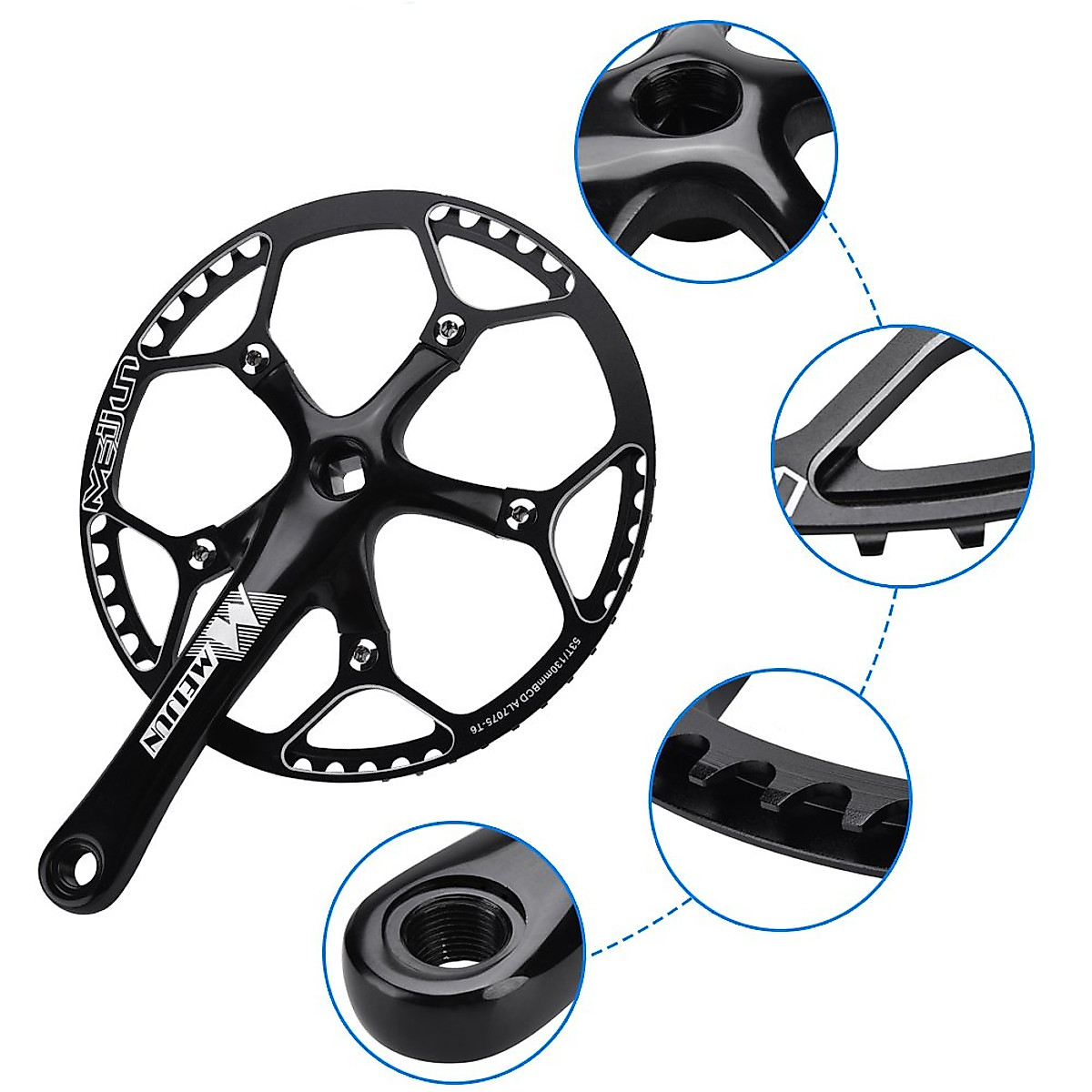 Dioche Crankset, Single Speed Crankset Mountain Bike Aluminum Alloy Hollow Integral Mountain Bike Crankset Arm Speed Fixed Gear,Easy to Modify Single Crank Set(Black)