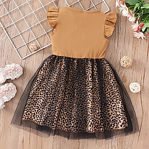 Girls Leopard Dress Tulle Dress for Toddler Girls Ruffle Sleeve Tutu Sundress Summer Clothes Baby Girl Leopard Outfits Cheetah Print Dress 4-5t 1313
