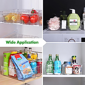 Lunhoo Refrigerator Organizer Bin, Clear Food Container with Handle, Plastic Storage Bins for Refrigerator, Kitchen, Cabinet (3 Pack, Transparent)