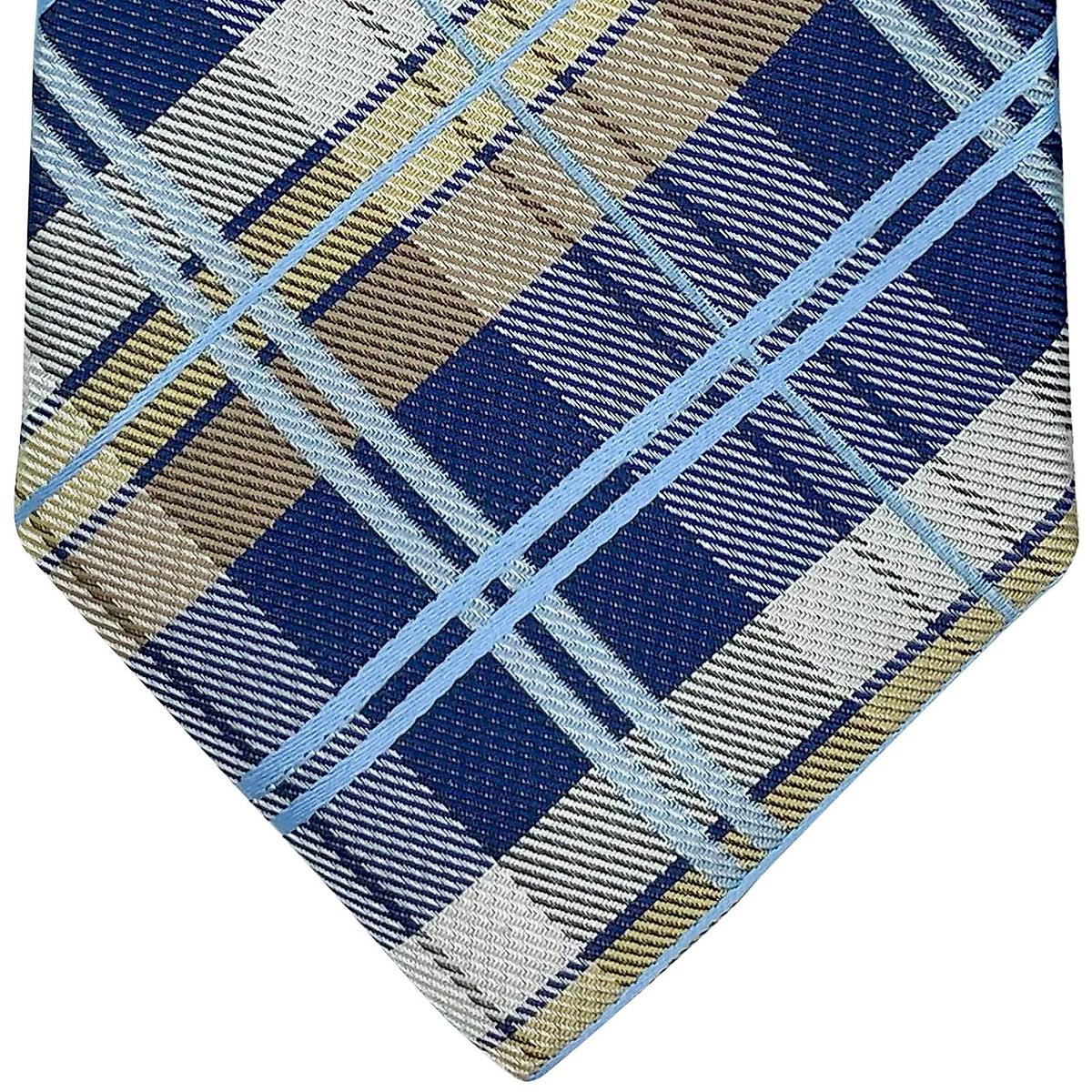 Retreez Elegant Plaid Check Woven Microfiber Men's Tie - Navy Blue and Khaki