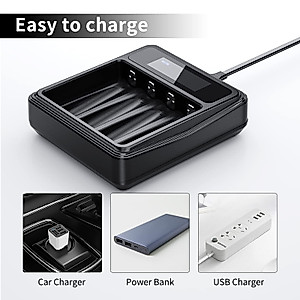 Doublepow AAA Lithium Batteries with LCD Battery Charger,Lithium AAA Batteries with 4 Slot Individual Battery Charger,Rechargeable AAA Battery,Triple AAA Batteries,8 Pack of AAA Rechargeable Battery