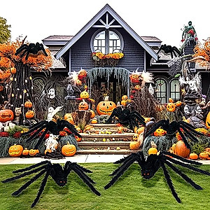Nirohee Halloween Decorations Outdoor, 6 Pack Giant Spider Halloween Party Decor Large Halloween Spiders Outside Decorations, Scary Spiders with Bendable Legs for Lawn, Yard, Spider Web, Wall, Window