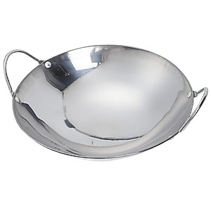 Operitacx Stainless Steel Woks Stir Fry Pans Non-stick Frying Pan Flat Bottom Chinese Wok Hot Pot with Double Handle Kitchen Cookware for Induction Gas Stove 8in