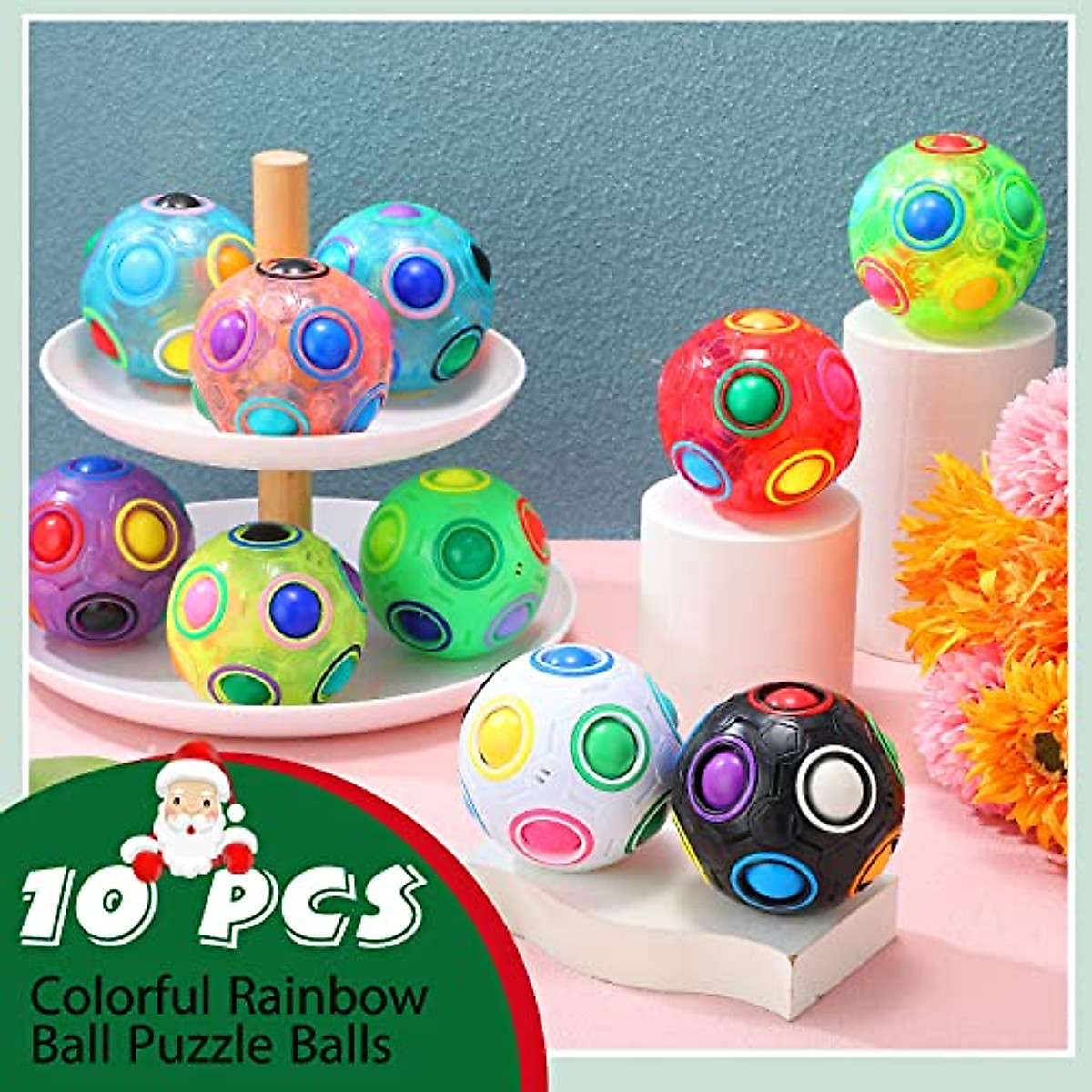 10 Pcs Rainbow Puzzle Ball Magic Rainbow Ball Fidget Toys Ball Stress Reliever for Teens and Adults, Boys and Girls, Birthday Christmas Stocking Stuffers Toy