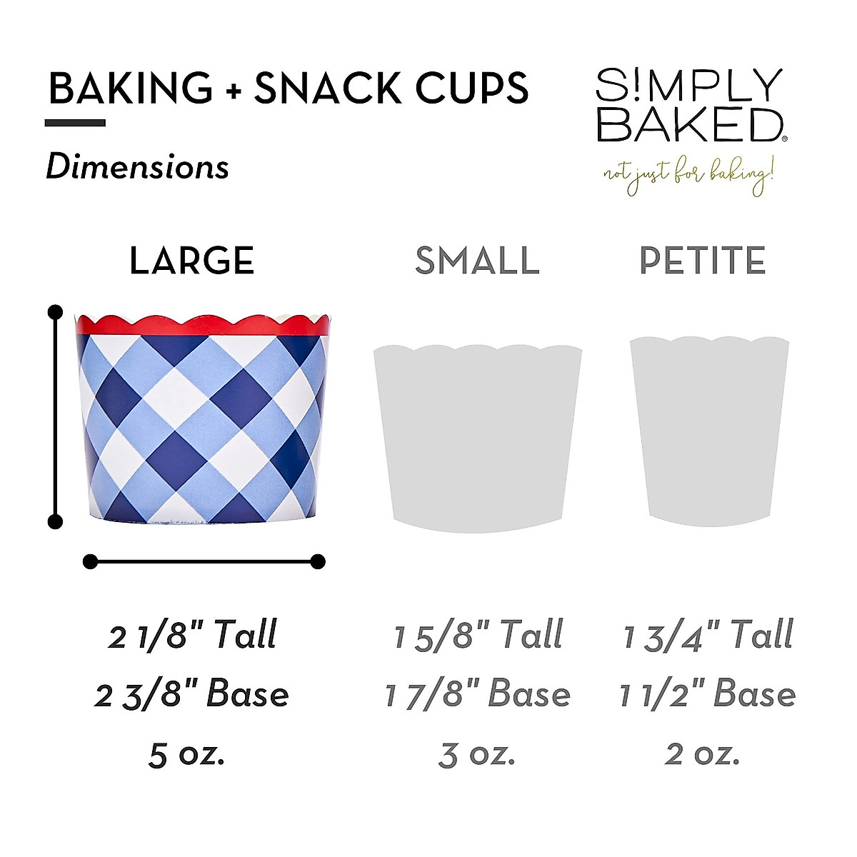 Simply Baked Large 5 Ounce Disposable Paper Baking Cups, 100 Pack of Cupcake Muffin Wrappers for Baking or Party, Treats, Candy, and Snack Cups, Patriotic Gingham