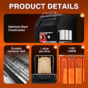 PYY Commercial Conveyor Toaster with Electric Stainless Conveyor, Heavy Duty Toaster for Restaurant Bun Bagel Bread (150 Slices/h Black)