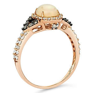 LE VIAN 2/5 Carat Diamond and 3/5 Carat Opal Cabochon Oval Halo Split Shank Ring for Women in 14k Rose Gold (Fancy Brown/H-I, SI1-SI2, cttw) Promise Anniversary Ring Size 7 by LeVian
