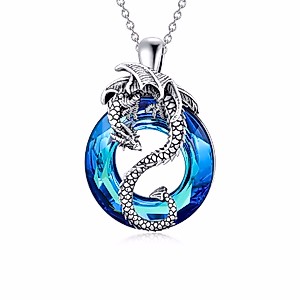 Plesitep Dragon Necklace Sterling Silver Wyvern Necklace with Crystal Jewelry Gift for Women