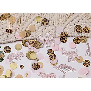 Pink Safari Baby Shower Decorations for Girl, Pink Wild One Party Supplies, Animal Confetti 525 pieces