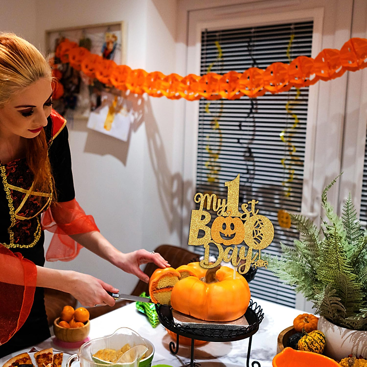 My 1st Boo Day Cake Topper - Halloween Happy Birthday Cake Decor for Baby's First Birthday - Fall Theme Happy 1st Birthday/Baby Shower Party Decorations Supplies for Kids, Gold Glitter