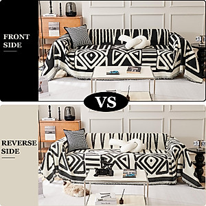 DREAMINGO Boho Sofa Covers for 3 Cushion Couch Chenille Couch Cover for Dogs Geometric Jacquard Sofa Slipcover Living Room Pet Furniture Protector Washable Sectional Couch Covers, 71"x150", Black